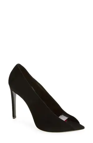 Valentino Garavani Open Toe Révélé Suede Pumps - Black