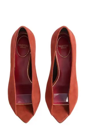 Valentino Garavani Open Toe Révélé Suede Pumps - Rust