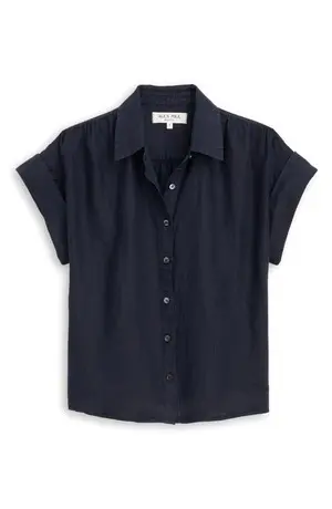 ALEX MILL Maddie Linen Short-sleeve Button-up Shirt - Dark Navy