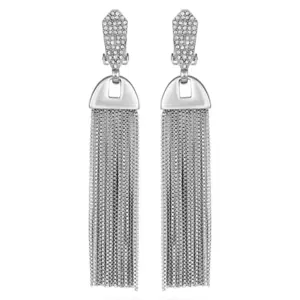 Vince Camuto Silvertone Pave Tassel Drop Clip On Earrings - Silver Tone
