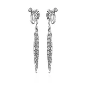 Vince Camuto Silvertone Glass Stone Pave Drop Clip On Earrings - Silver Tone
