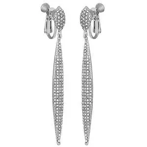 Vince Camuto Silvertone Glass Stone Pave Drop Clip On Earrings