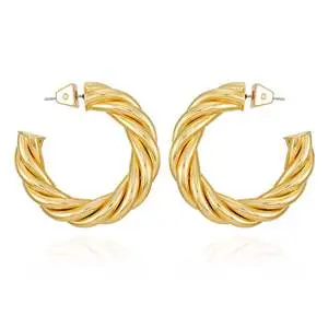 Vince Camuto Goldtone Textured Rope Hoop Earrings - Gold Tone
