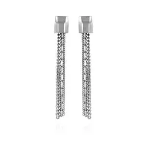 Vince Camuto Silvertone Mixed Chain Linear Tassel Dangle Drop Earrings - Silver Tone