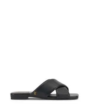 Vince Camuto Adisey Cross-band Flat Sandals - Black Leather