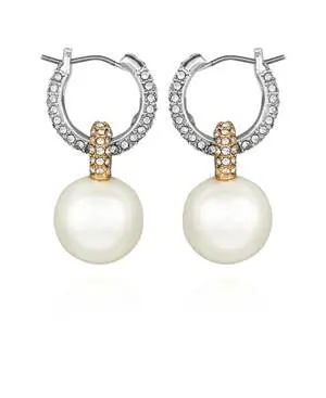 Vince Camuto Two-tone Pearl Drop Hoop Earrings - Silver Tone