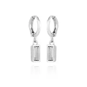 Vince Camuto Rectangular Glass Stone Huggie Drop Earrings - Silver Tone