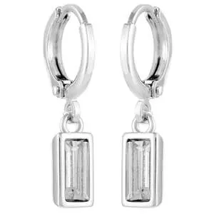 Vince Camuto Rectangular Glass Stone Huggie Drop Earrings - Silver Tone