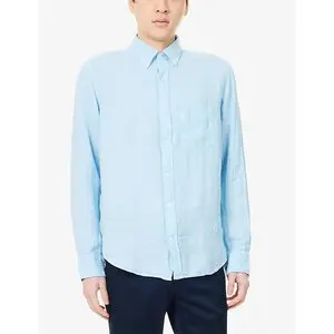 Gant Logo-embroidered Regular-fit Linen Shirt - Sky Blue