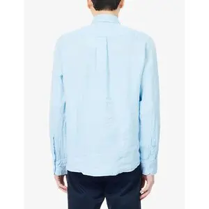 Gant Logo-embroidered Regular-fit Linen Shirt - Sky Blue