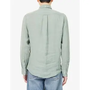 Gant Logo-embroidered Regular-fit Linen Shirt Xxl - Ceramic Grey