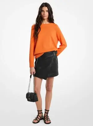 Michael Kors Textured Leather Wrap Skirt - Black