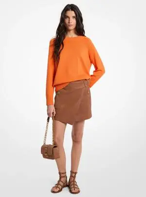 Michael Kors Textured Leather Wrap Skirt - Brown