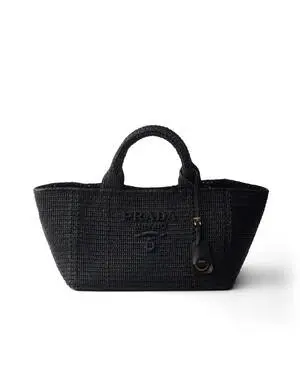 Prada Large Crochet Tote Bag With Leather Details - Black