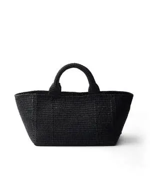 Prada Large Crochet Tote Bag With Leather Details - Black