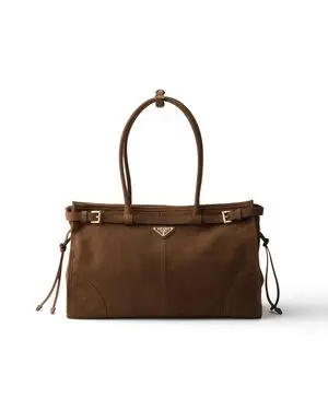Prada Large Nubuck Leather Handbag - Brown