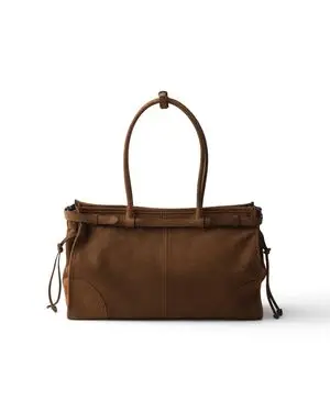 Prada Large Nubuck Leather Handbag - Brown