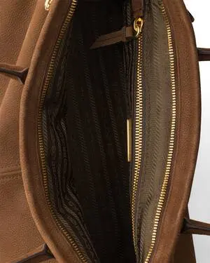 Prada Large Nubuck Leather Handbag - Brown