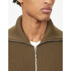 Bottega Veneta Oversized-collar Ribbed Wool-and-cotton Cardigan - Dark Moss