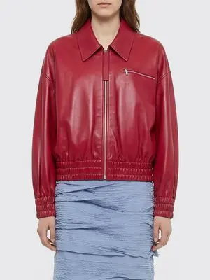 JIL SANDER Leather Bomber Jacket - Red