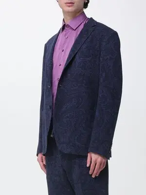 Etro Single-breasted Paisley Print Jersey Blazer - Blue