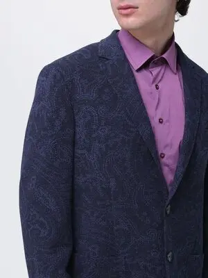 Etro Single-breasted Paisley Print Jersey Blazer - Blue