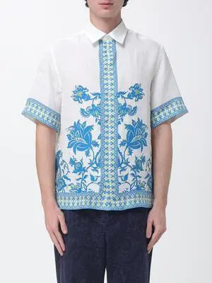 Etro Linen Shirt With Floral Motif - Blue