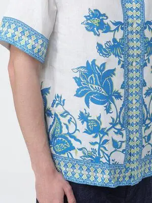 Etro Linen Shirt With Floral Motif - Blue