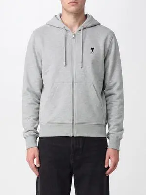 AMI Paris Zip-up Hoodie - Grey