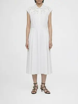Valentino Garavani Cotton Chemisier Dress With Lace Inserts