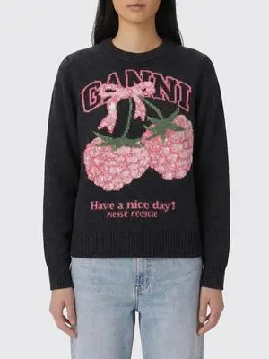 GANNI Recycled Wool Blend Crew Neck Pullover - Charcoal