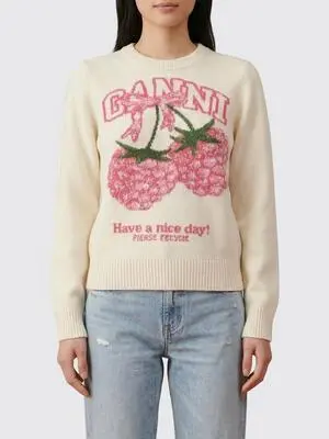 GANNI Recycled Wool Blend Crew Neck Pullover - White
