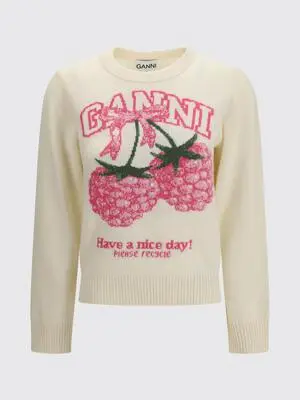 GANNI Recycled Wool Blend Crew Neck Pullover - White