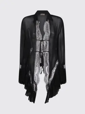 Blumarine Viscose Shirt With Lace Inserts - Black