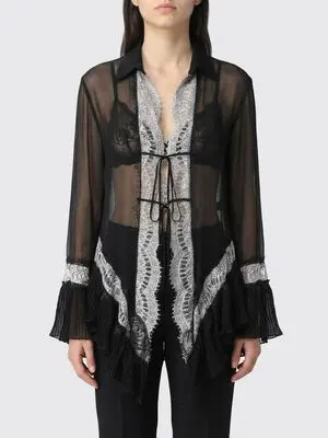 Blumarine Viscose Shirt With Lace Inserts - Black