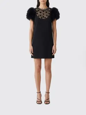 Valentino Garavani Virgin Wool And Silk Mini Dress With Embroidered Sequins And Feather Detail