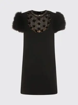 Valentino Garavani Virgin Wool And Silk Mini Dress With Embroidered Sequins And Feather Detail