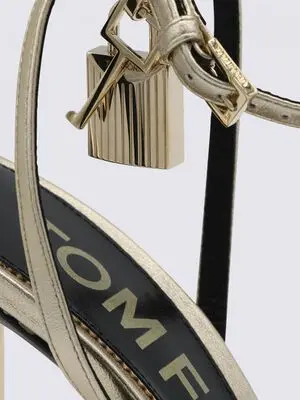 TOM FORD Padlock High-heeled Laminated Leather Sandals With Charms - Gold