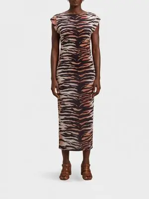 Pinko Tiger Print Cotton Blend Midi Dress
