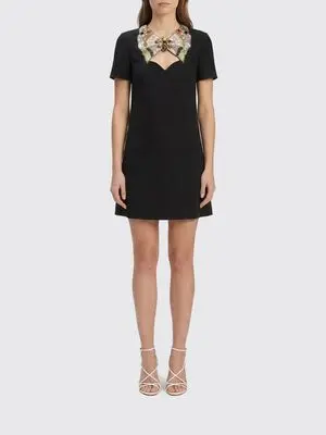 Valentino Garavani Mini Dress In Virgin Wool And Silk With Rhinestones