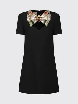 Valentino Garavani Mini Dress In Virgin Wool And Silk With Rhinestones