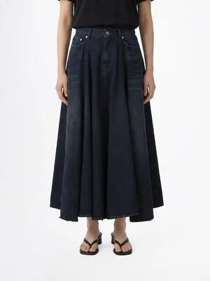Balenciaga A-line Denim Midi Skirt - Navy