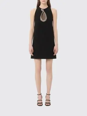 Valentino Garavani Wool And Silk Mini Dress With Rhinestone Embellishments - Black