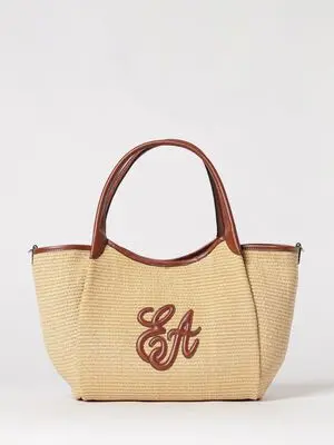 Emporio Armani Woven Tote Bag With Leather Trim - Brown