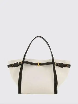 TOD'S Canvas Tote Bag With Leather Trim - White