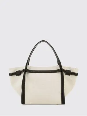 TOD'S Canvas Tote Bag With Leather Trim - White