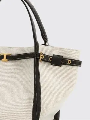 TOD'S Canvas Tote Bag With Leather Trim - White