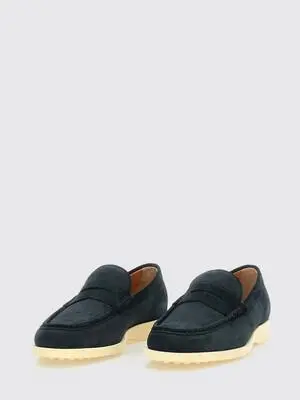 TOD'S Suede Loafers With Front Strap And Embossed Logo - Blue