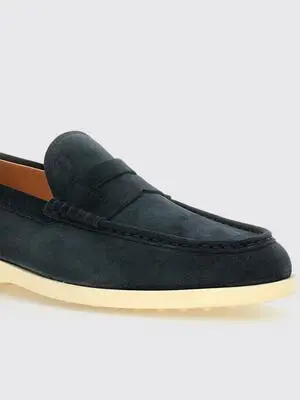 TOD'S Suede Loafers With Front Strap And Embossed Logo - Blue