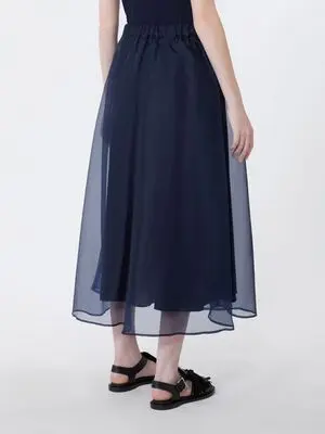 Max Mara Pleated Silk Organza Maxi Skirt - Navy